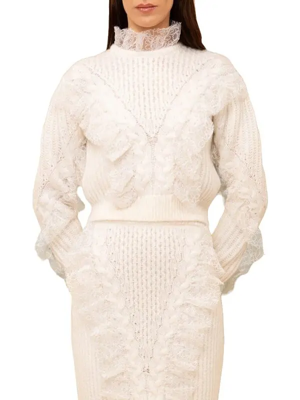 CONTESSA MILLS Lace-trimmed Wool Sweater - White