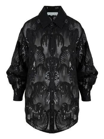 CONTESSA MILLS Wicca Embroidered Tulle Shirt Dress - Black