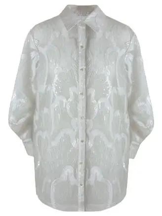 CONTESSA MILLS Wicca Embroidered Tulle Shirt Dress - White