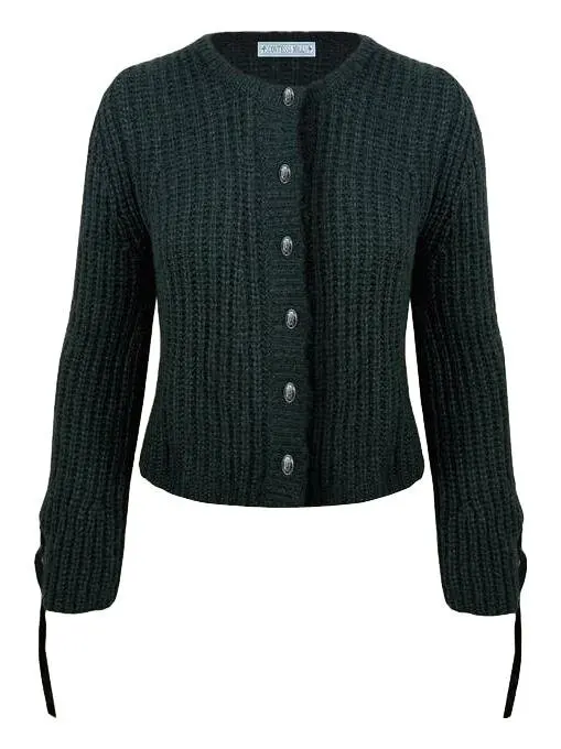 CONTESSA MILLS Ribbon-laced Mohair-blend Sweater - Dark Green