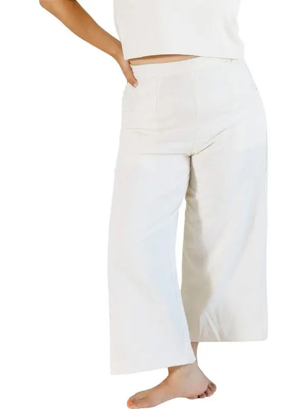 POPLINEN Nin Linen Cropped Wide Leg Pants - Ivory