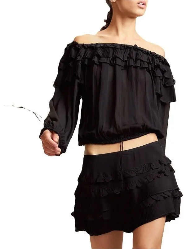 Cynthia Rowley Ruffle Pleated Mini Skirt - Black