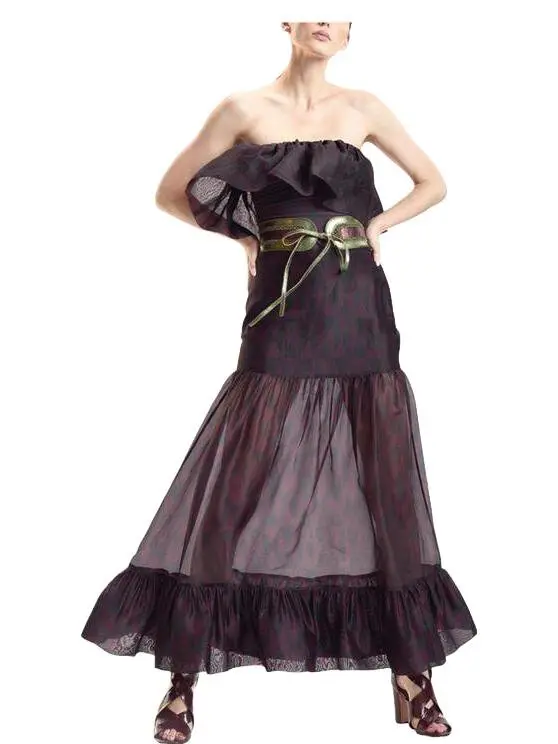 Cynthia Rowley Organza Midi Skirt - Black/burgundy