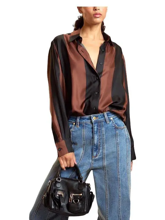 Cynthia Rowley Silk Striped Shirt - Black/brown