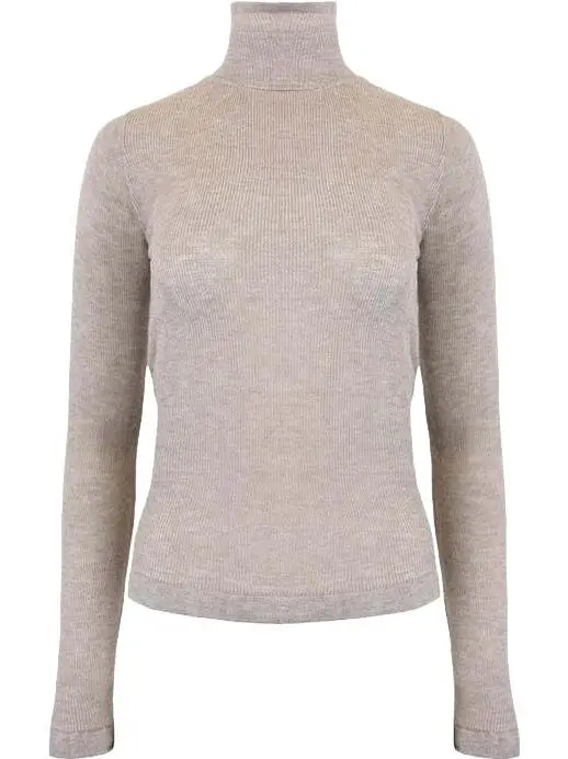 THEO THE LABEL Nomia Sheer Knit Turtleneck - Heather Grey