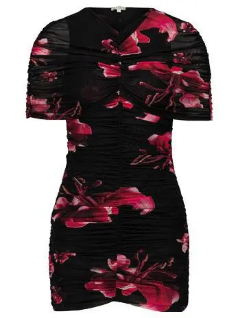 SAEMDI Floral Mini Mesh Dress - Black/red Floral