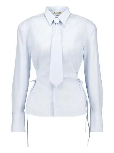 SAEMDI Faux Tie Shirt - Light Blue/white