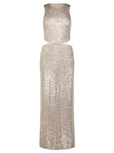 SAEMDI Sequin Maxi Dress With Cut-out - Beige/champagne