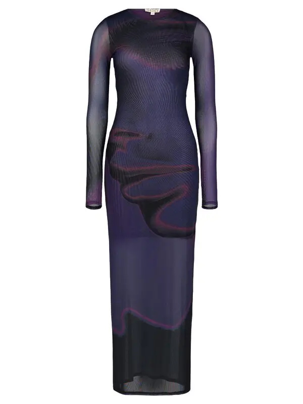 SAEMDI Printed Maxi Mesh Dress - Black/purple Print