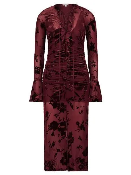 SAEMDI Flocked Mesh Dress - Burgundy