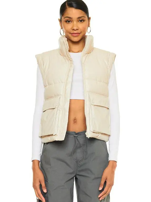 KANCAN Frida Cropped Faux Leather Puffer Vest - Cream
