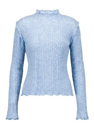 SAEMDI Frill Knit Top - Ice Blue