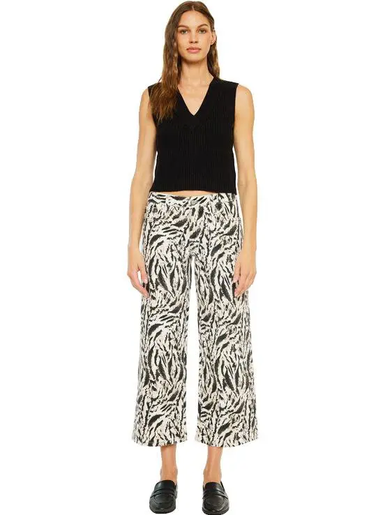 KANCAN Alonso Printed Cropped Wide Leg Jeans - Beige Wash