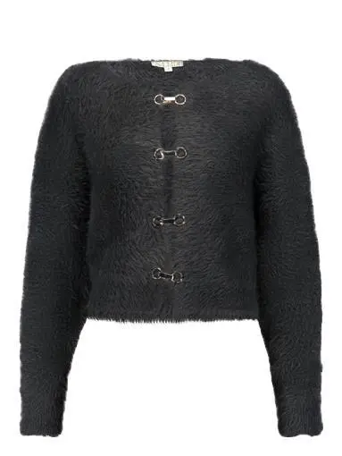 SAEMDI Knit Cardigan With Metal Closure - Black