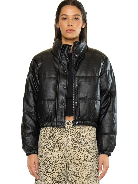 KANCAN Taylor Cropped Faux Leather Puffer Jacket - Black