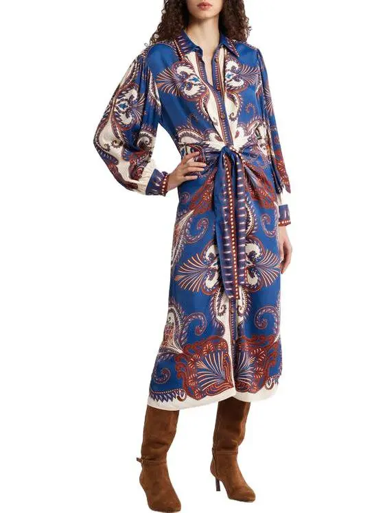 Farm Rio Arabesque Scarf Midi Dress - Blue