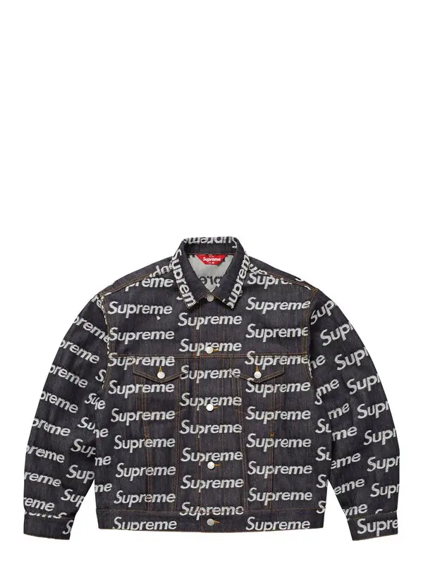 Supreme Jacquard Logos Denim Trucker Jacket - Blue