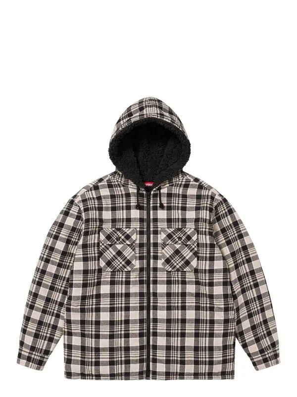 Supreme Lined Zip-up Hooded Flannel Shirt - Tan