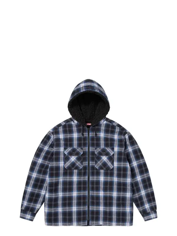 Supreme Lined Zip Up Hooded Flannel Shirt - Black