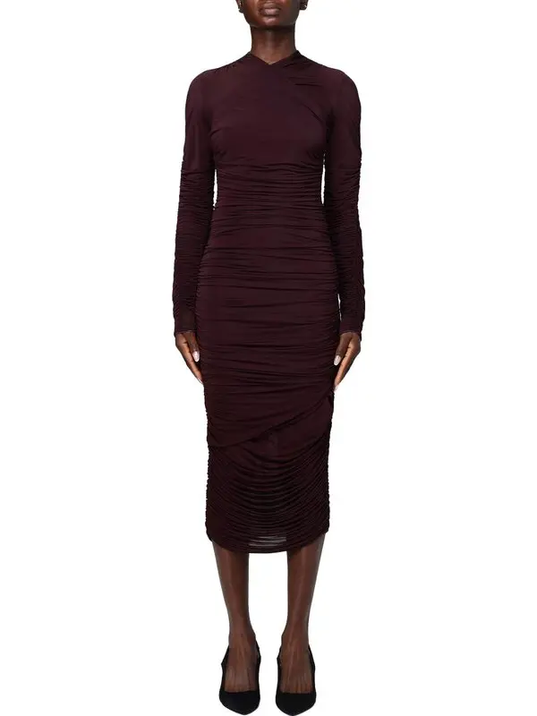 Elisabetta Franchi Midi Length Ruched Dress - Wine