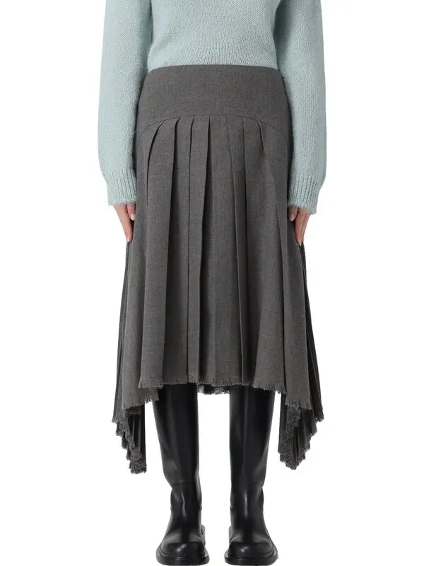 JIL SANDER Pleated Skirt With Raw Edge Hem - Grey