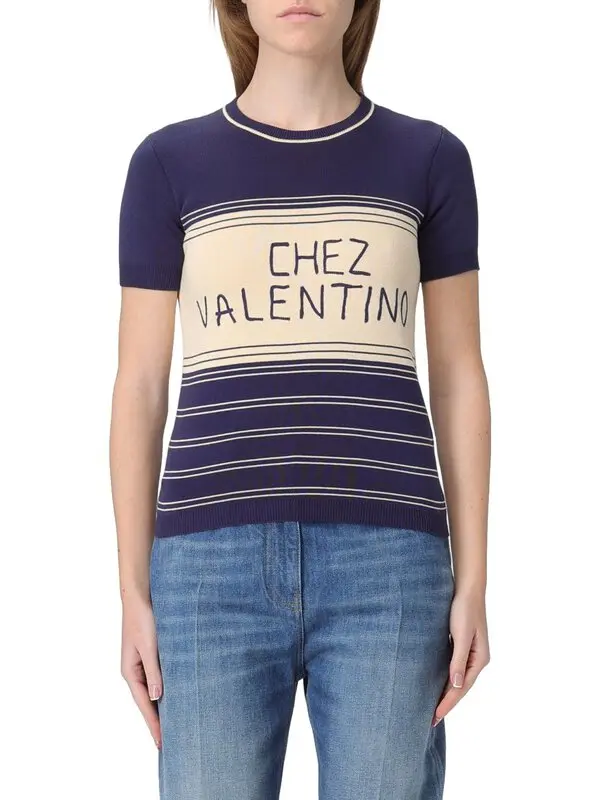 Valentino Garavani Striped Knit Top - Blue