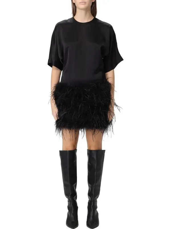 Pinko Feathered Mini Dress - Black