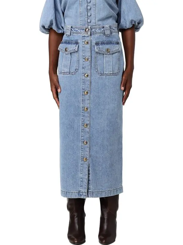 Zimmermann Button Detailed Denim Skirt - Blue
