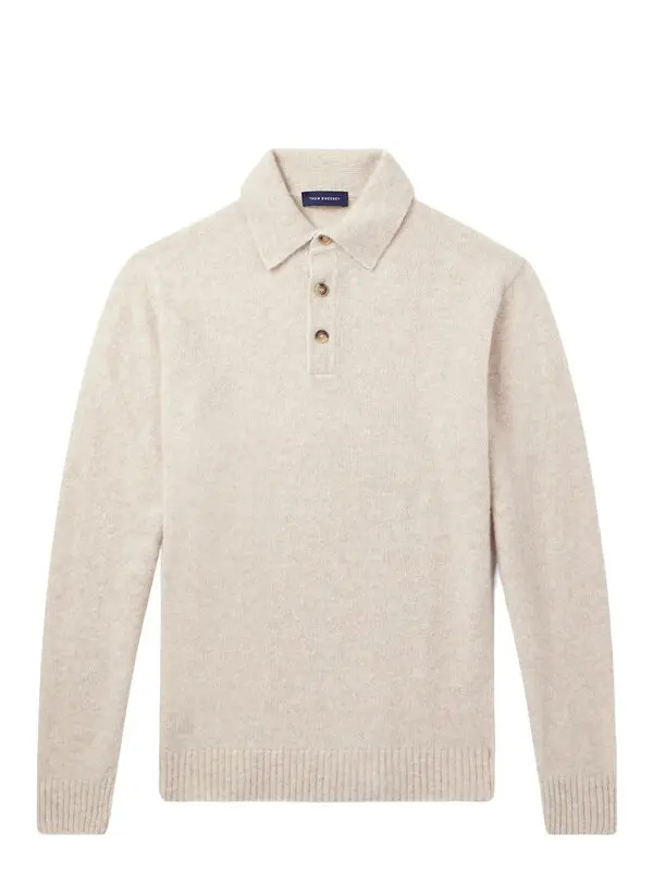 Thom Sweeney Brushed Cashmere-blend Polo Shirt - White