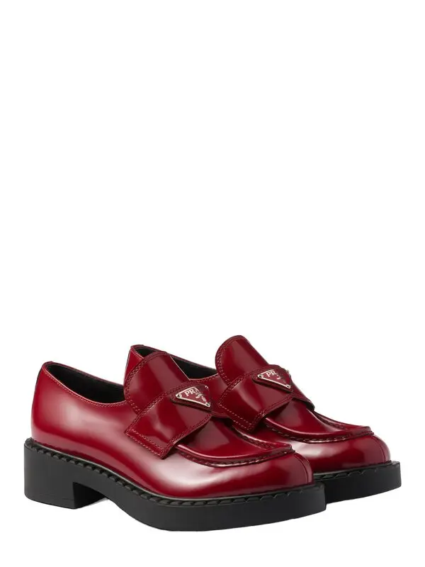 Prada Brushed Leather Loafers - Red