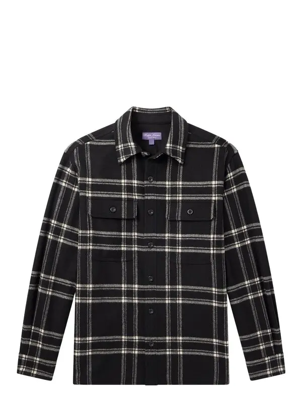 Ralph Lauren Purple Label Gable Checked Wool-flannel Shirt - Black