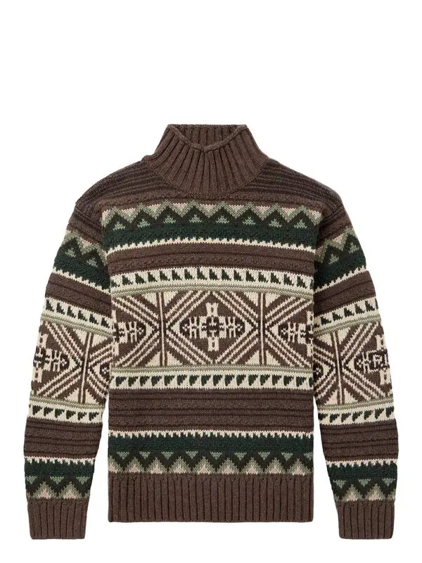 Ralph Lauren Cotton-blend Jacquard Mock-neck Sweater - Brown
