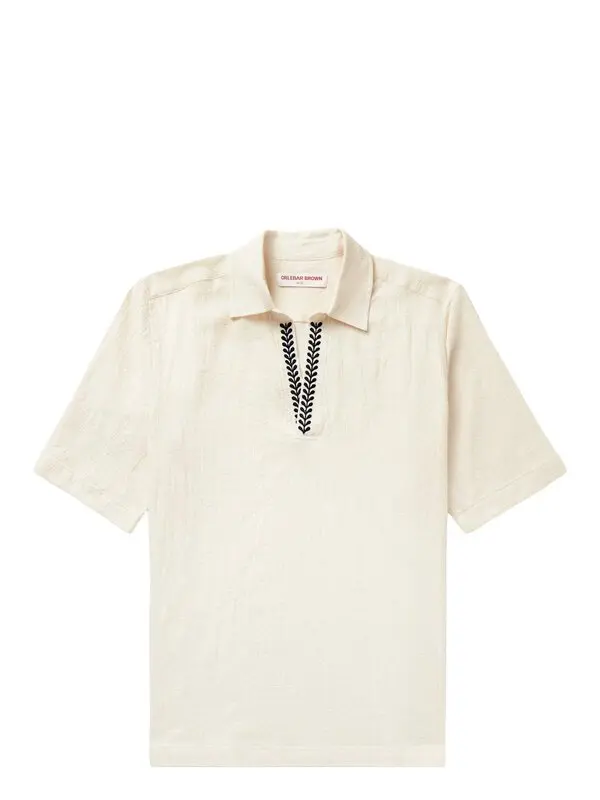 Orlebar Brown Ridley Embroidered Organic Cotton-gauze Polo Shirt - Neutrals