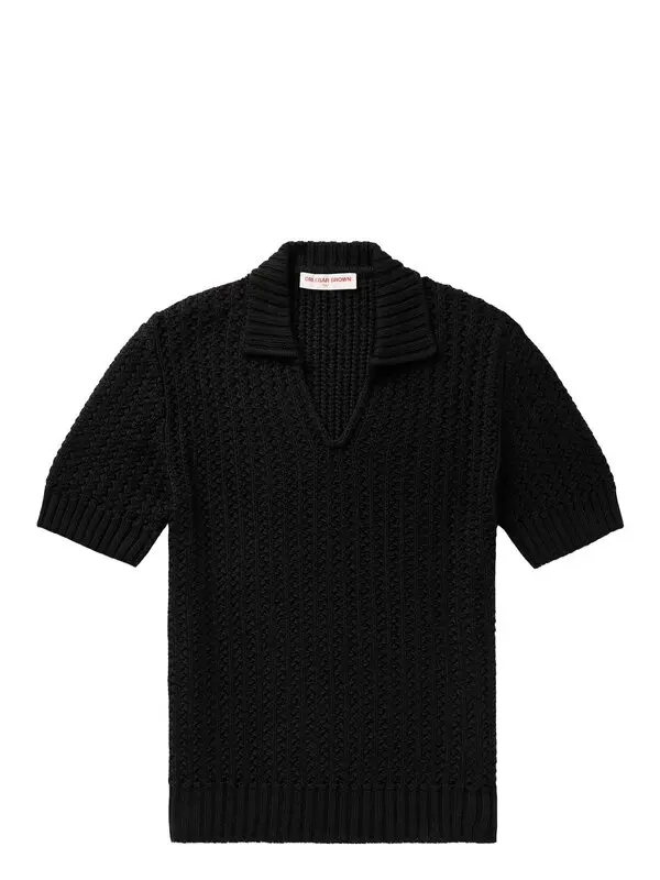 Orlebar Brown Textured-knit Organic Cotton Polo Shirt - Black