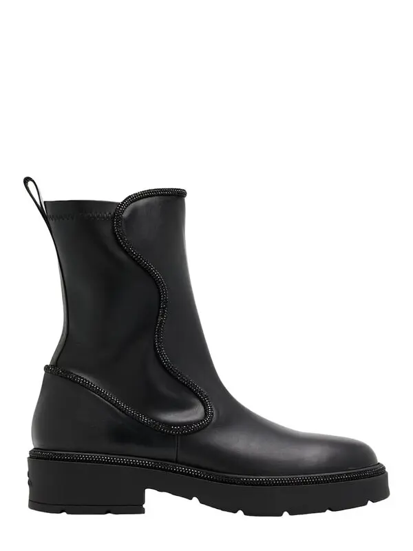 Rene Caovilla 50mm Strass Leather Combat Boots - Black