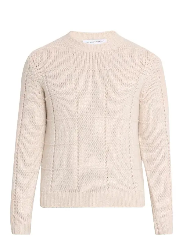 Iris Von Arnim Brayden Cashmere-silk Check Knit Crewneck Sweater - Alabaster