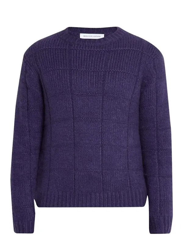 Iris Von Arnim Brayden Cashmere-silk Check Knit Crewneck Sweater - Amethyst