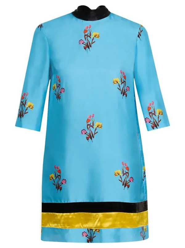Marni Floral Twill 3/4-sleeve Dress - Vivid Blu