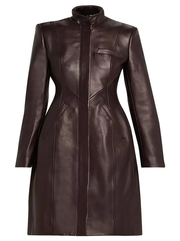 WILLY CHAVARRIA Santa Maria Leather Trench Dress - Chocolate