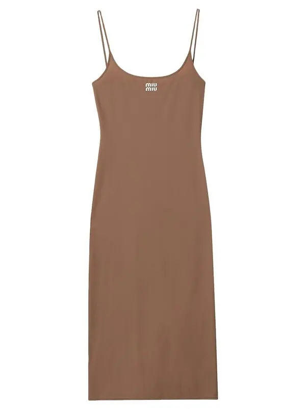 Miu Miu Logo Midi Tank Dress - F0241 Kaki
