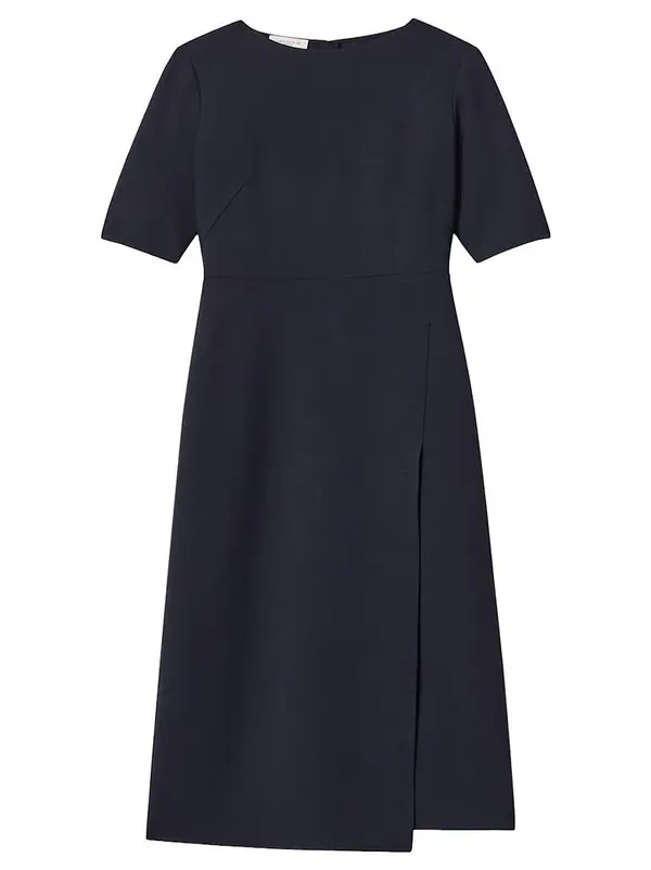 Lafayette 148 New York Faux Wrap Double-faced Wool Midi Dress - Ink
