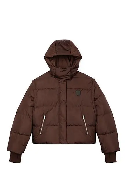 The Kooples Hooded Removable-sleeve Down Jacket - Chocolate