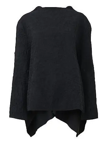 LEEM Draped-back Textured Woven Blouse - Black