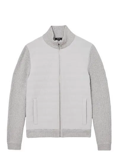 REISS Ribbed-knit Funnel-neck Jacket - Soft Grey