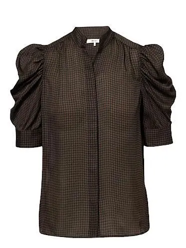 FRAME Houndstooth Gillian Silk Top - Americano Multi