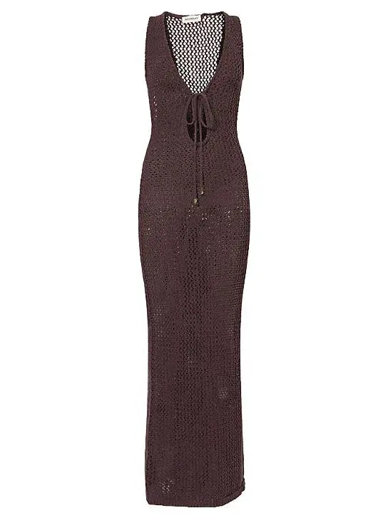Monday Swimwear Monte Carlo Plunge Knitted Maxi Dress - Espresso Petit Crochet