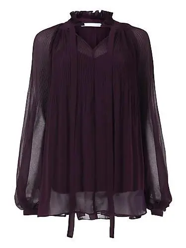 LEEM Pleated Sheer Woven Blouse - Purple