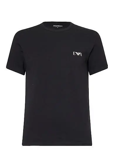 Emporio Armani Brand Logo-print Pack Of Two Cotton-jersey T-shirts - Black/black
