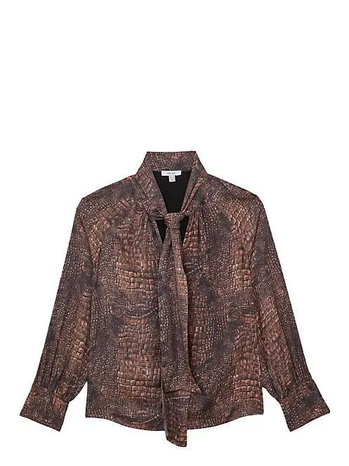 REISS Naomi Animal-print Woven Blouse - Brown