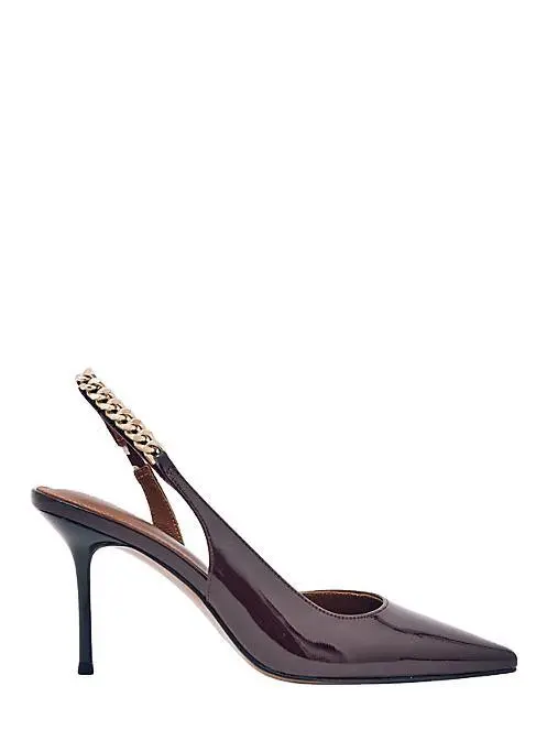 REISS Patent-leather Heeled Courts With Chain Detail - Burgundy